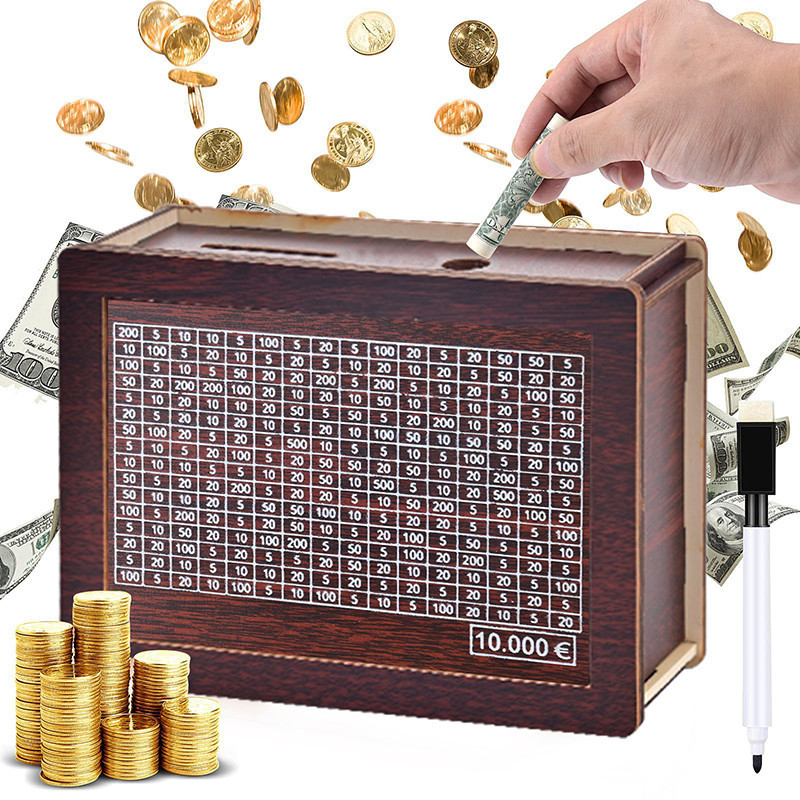 Simple Wooden Coin Bank Creative Money Box with Counter Desktop ...