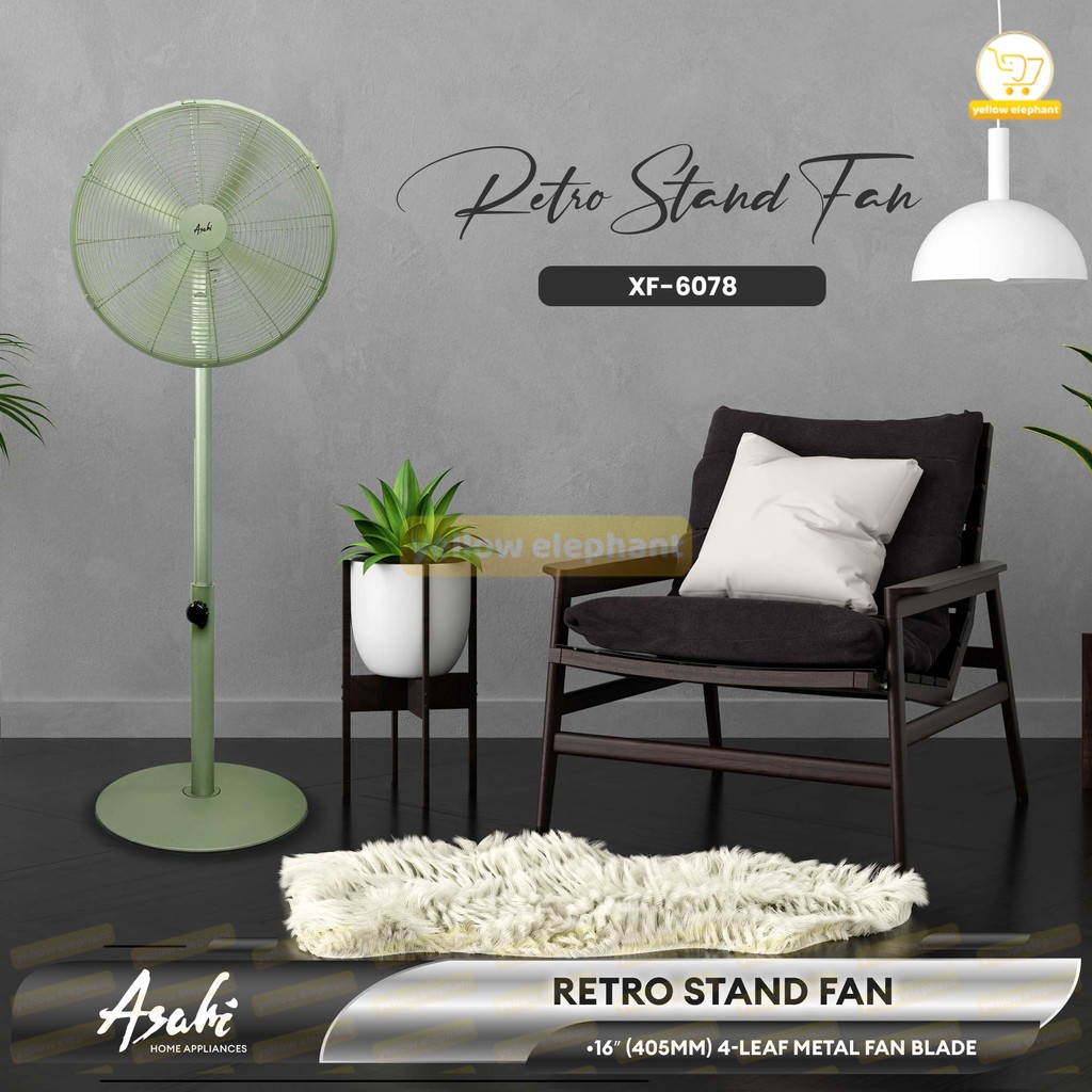 Asahi Retro Style Stand Fan 16 Inch Metal Blade Yellow elephant ...