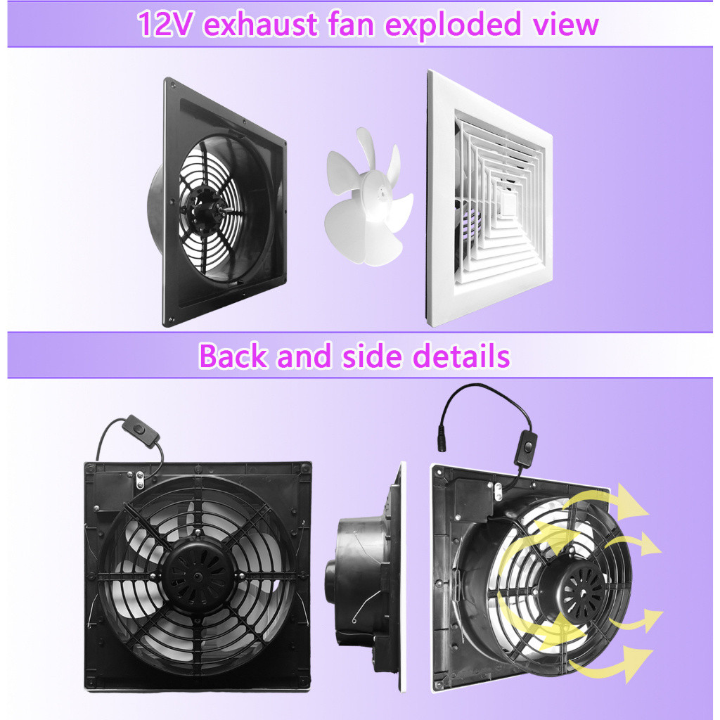 DC Solar Air Fan Mini Exhaust FanCeiling Direct Exhaust Fan 8/10/12 ...