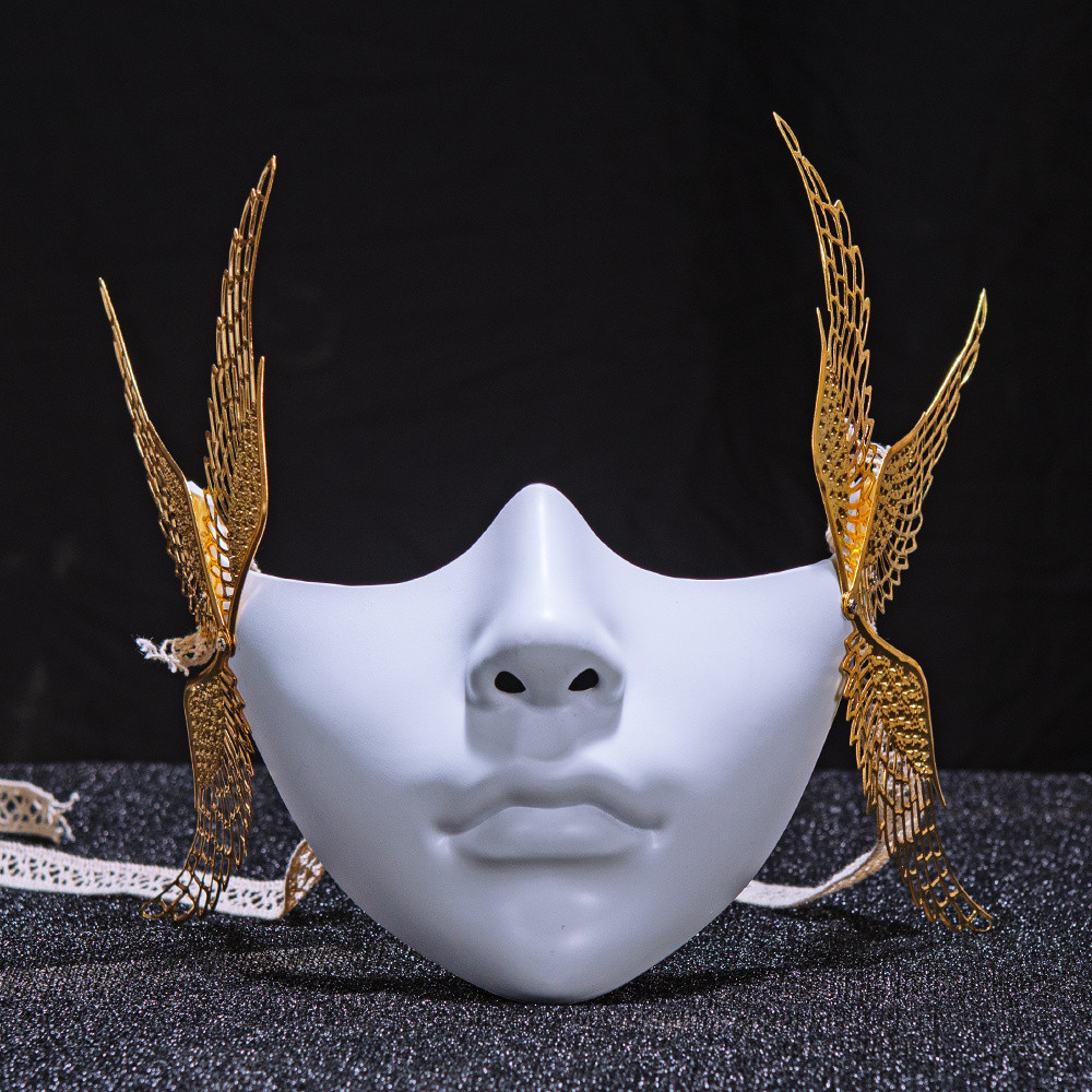 White Cyberpunk Beauty Mask: Half Face Cover with Wings Iron Warrior ...