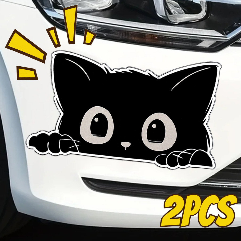 1/2Pcs Peeking Black Cat PVC Car Sticker - Funny Waterproof Decal for ...