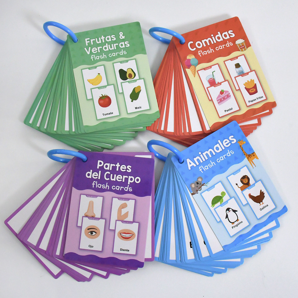 Spanish Vocabulary Flash Cards for Kids Learning, 4 Theme with Fruits ...