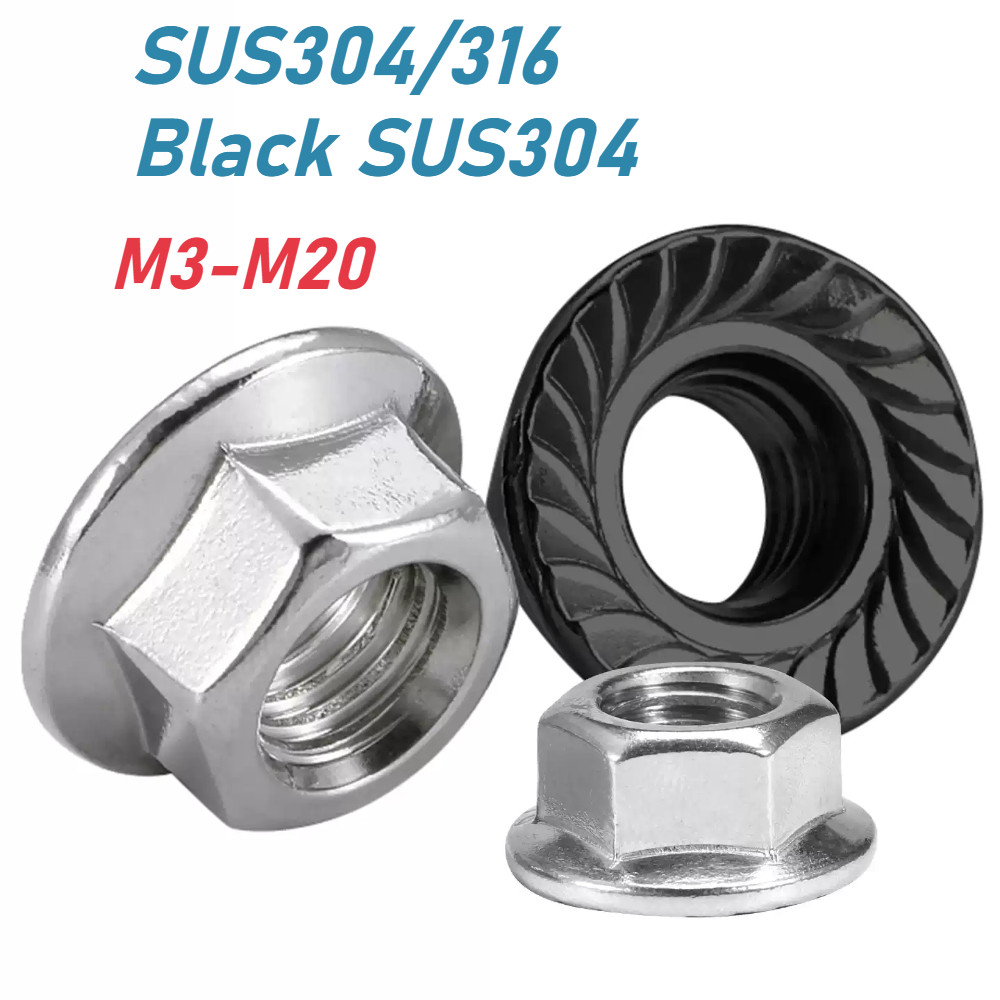 [XM] 304/316 Stainless Steel Flange Nut M3-M20 Black SUS304 Anti-slip ...