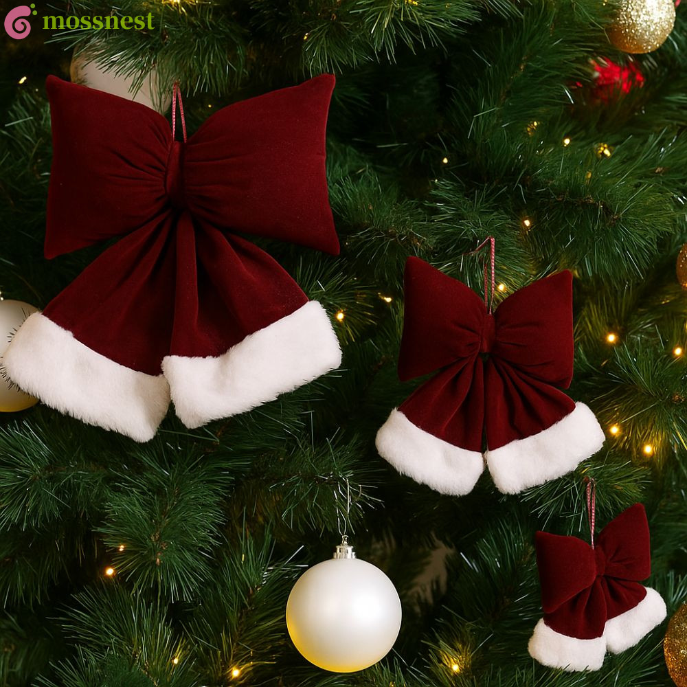 MOSSNEST Christmas Tree Bowknot, Wine Red Soft Velvet Bowknot Decoration, Party Supplies Large ...