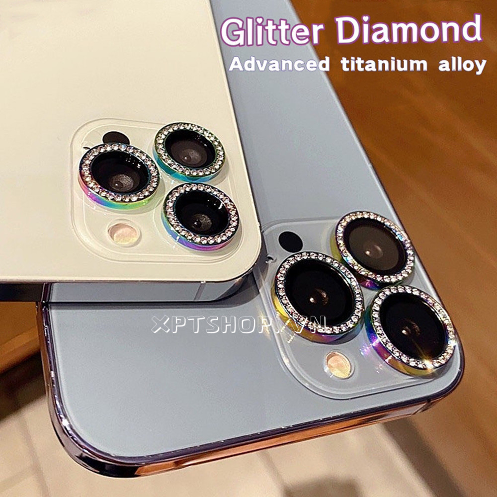 Glitter Diamond Camera Tempered Glass Lens Protector Ring For iPhone ...