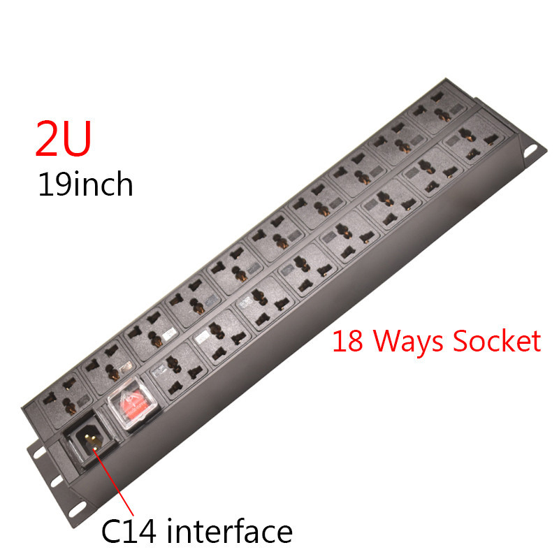 2u Rack Mounted 19inch Pdu Power Distribution Unit C14 Interface 18 Ways Universal Socket