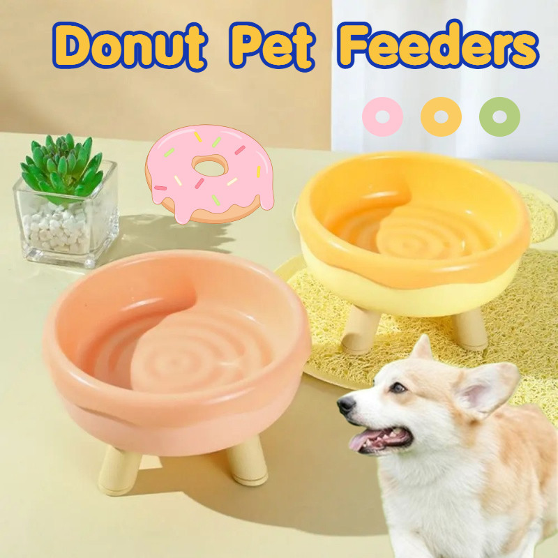 Cute Donut Cat Food Drinking Bowls Anti Slip High Footed Dog Feeders ...