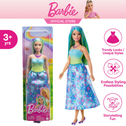 Barbie Royal Doll in Blue-Highlighted Hair in Butterfly-Print Skirt and ...