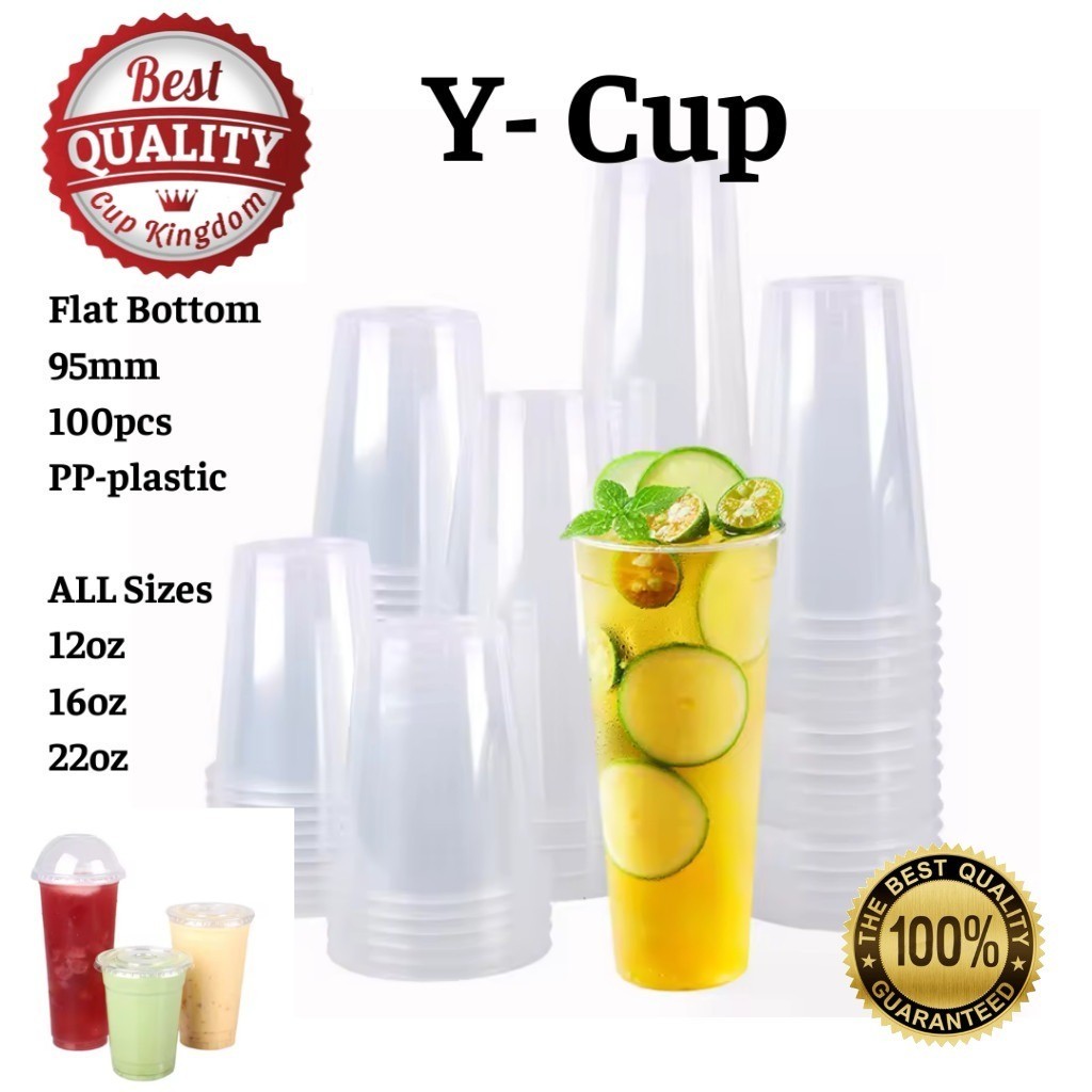 100pcs Plastic PP Y Cups with Lid Set 8oz 12oz 16oz 95mm Milktea ...