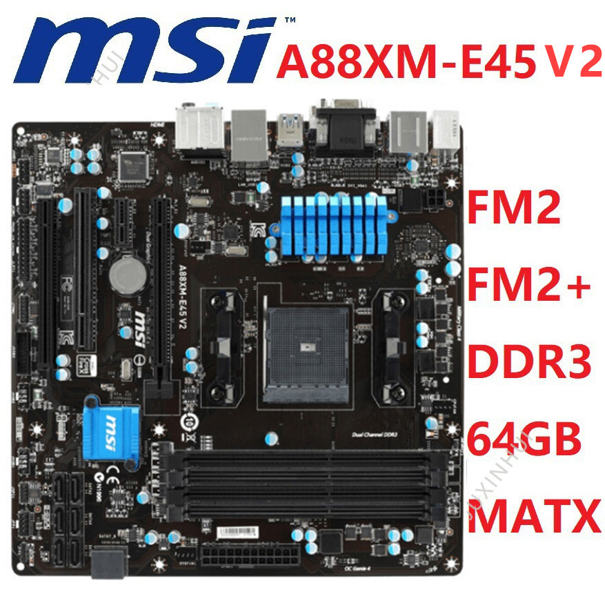 used MSI A88XM-E45 V2 Desktop Motherboard AMD A88X Socket FM2/FM2+ DDR3 64GB MATX Original Used ...