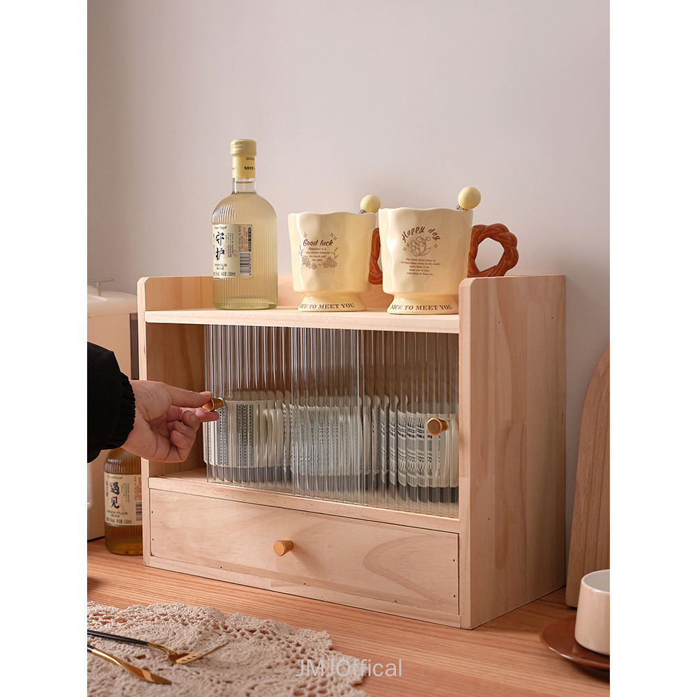 Desktop Wooden Tea Set Storage Box Water Cup Mug Storage Cabinet Anti ...
