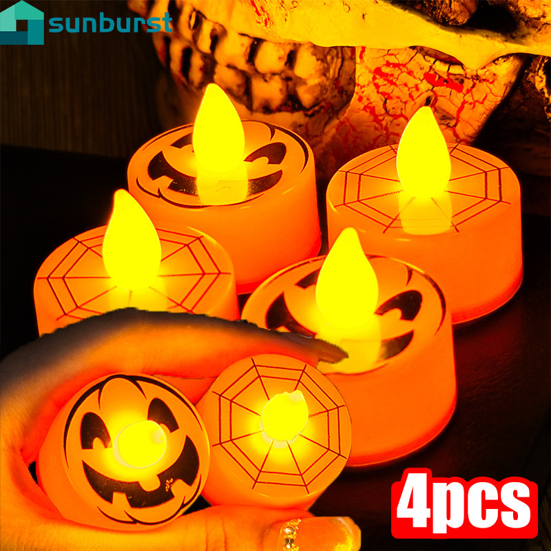 1/2/4Pcs Halloween Pumpkin Candle Lamp - Mini Horror LED Decor Light ...