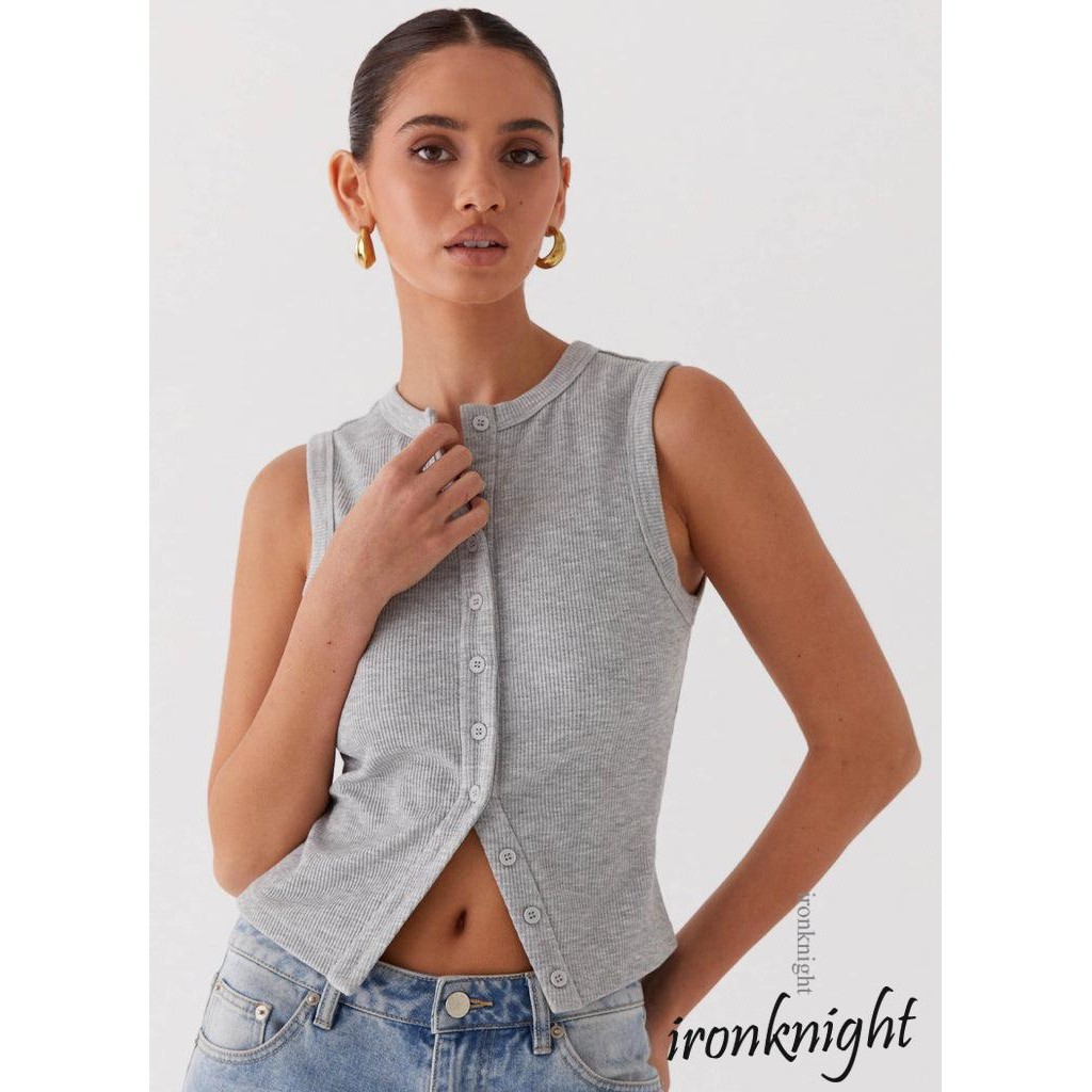ironknight-Women Summer Solid Color Button down Tank Tops | Shopee ...