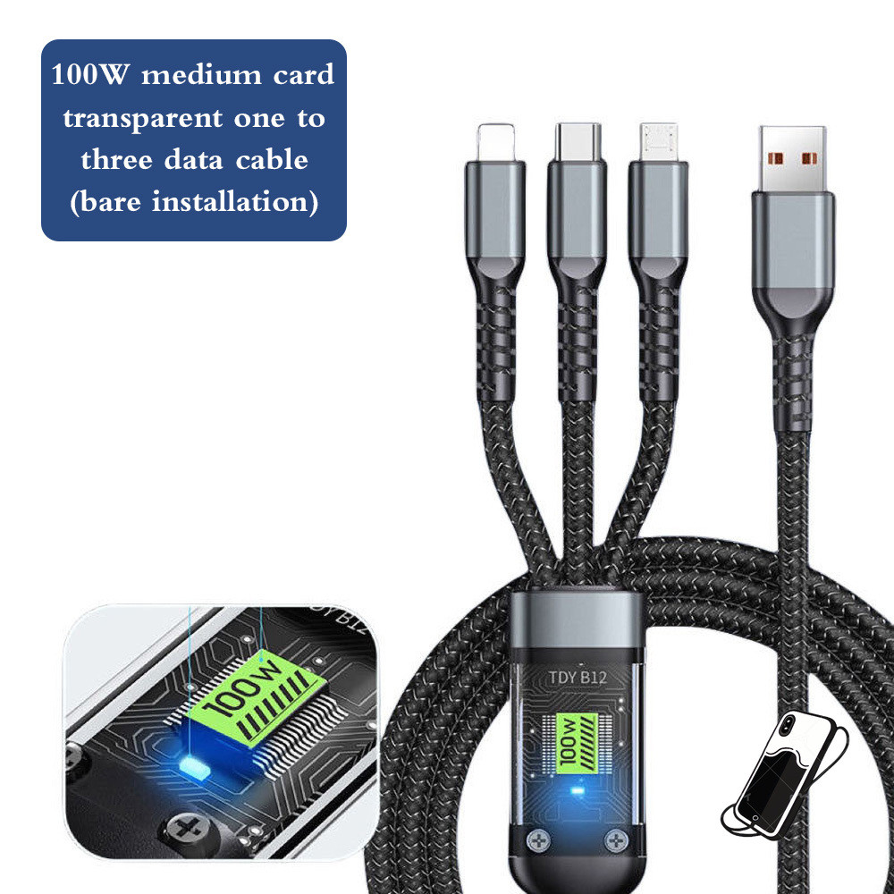 Super Charging Cable Transparent Luminous 3 in 1 USB Data Cable 100W ...