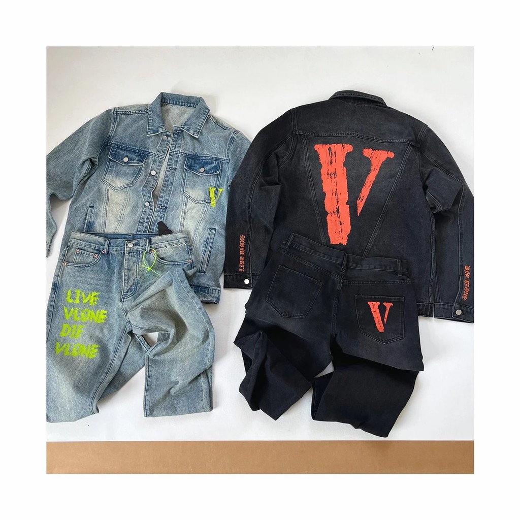 VLONE destroys paint letter logo printing design denim suit painting ...