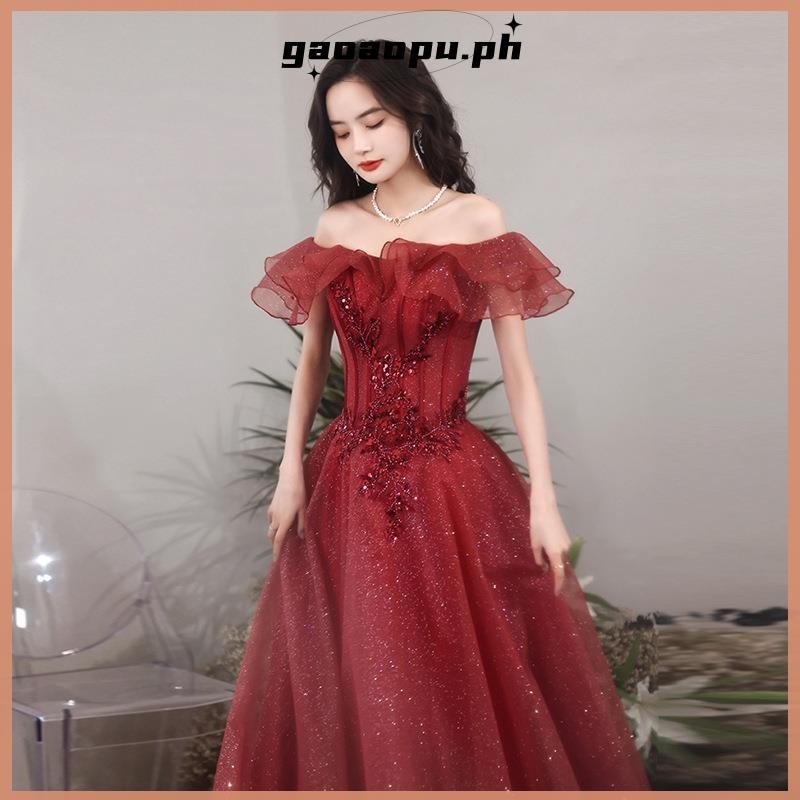 Wine Red Off Shoulder Evening Dress Gown For JS Prom Dress New Long ...