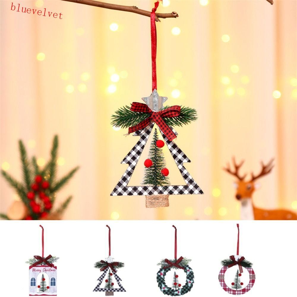 BLUEVELVET Christmas Wooden Pendant, Round Square Christmas Decoration ...
