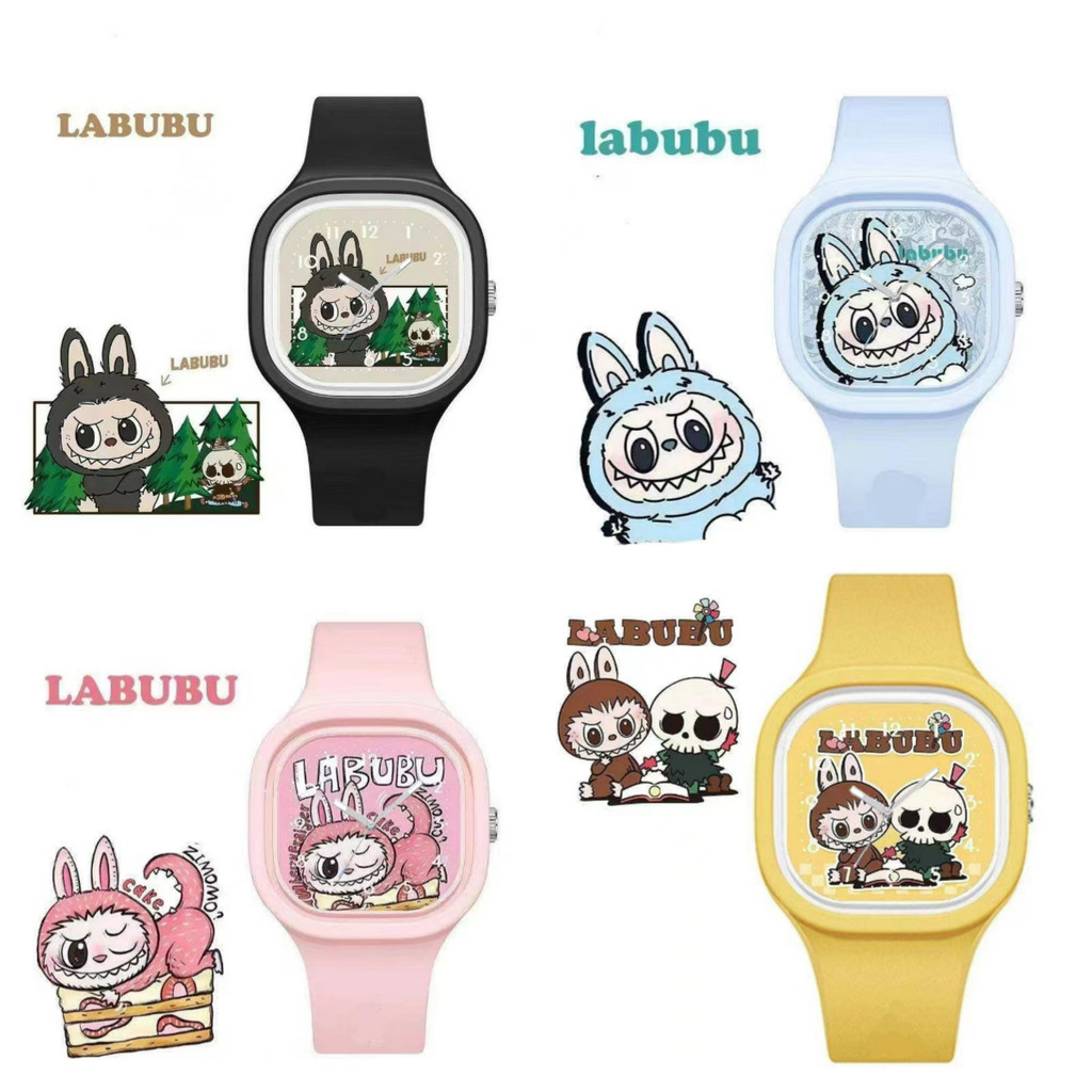 [LC] Square Labubu watch silica gel quartz student cartoon kids watch ...