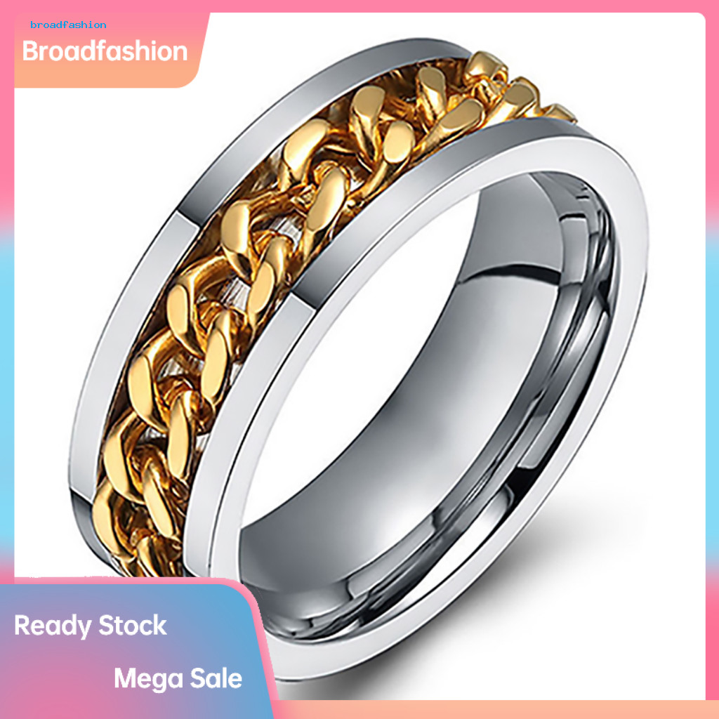 BRO_ Punk Men Women Unisex Stainless Steel Chain Inlaid Finger Ring ...