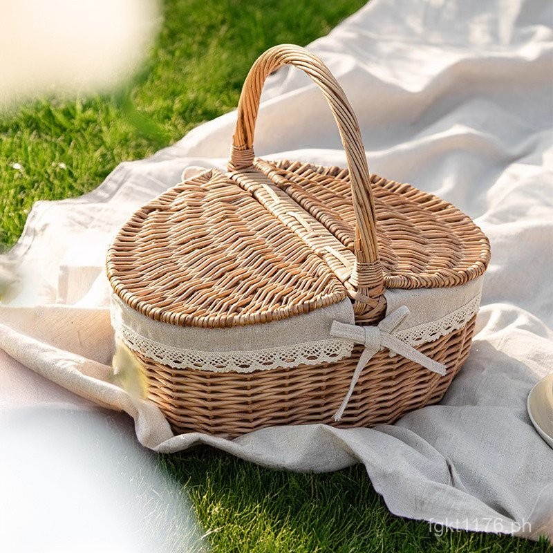 Spring Outing Covered Pastoral Style Storage Basket Woven Handheld ...