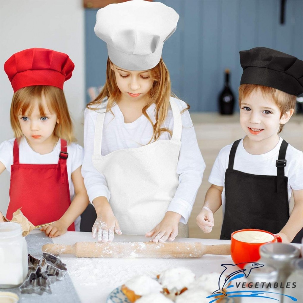 ZHY-Child Craft Apron and Hat Set Solid Color Front Pocket Bib Apron ...