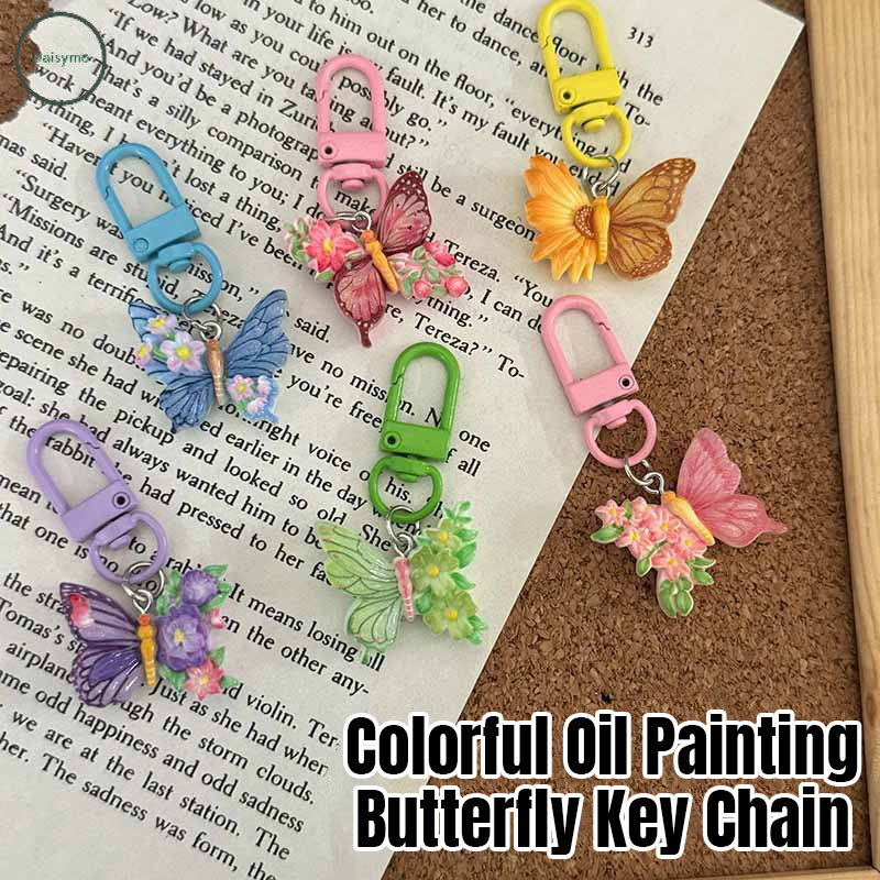 【Daisy】Colorful Oil Painting Butterfly Key Chain Girl Heart Pendant ...