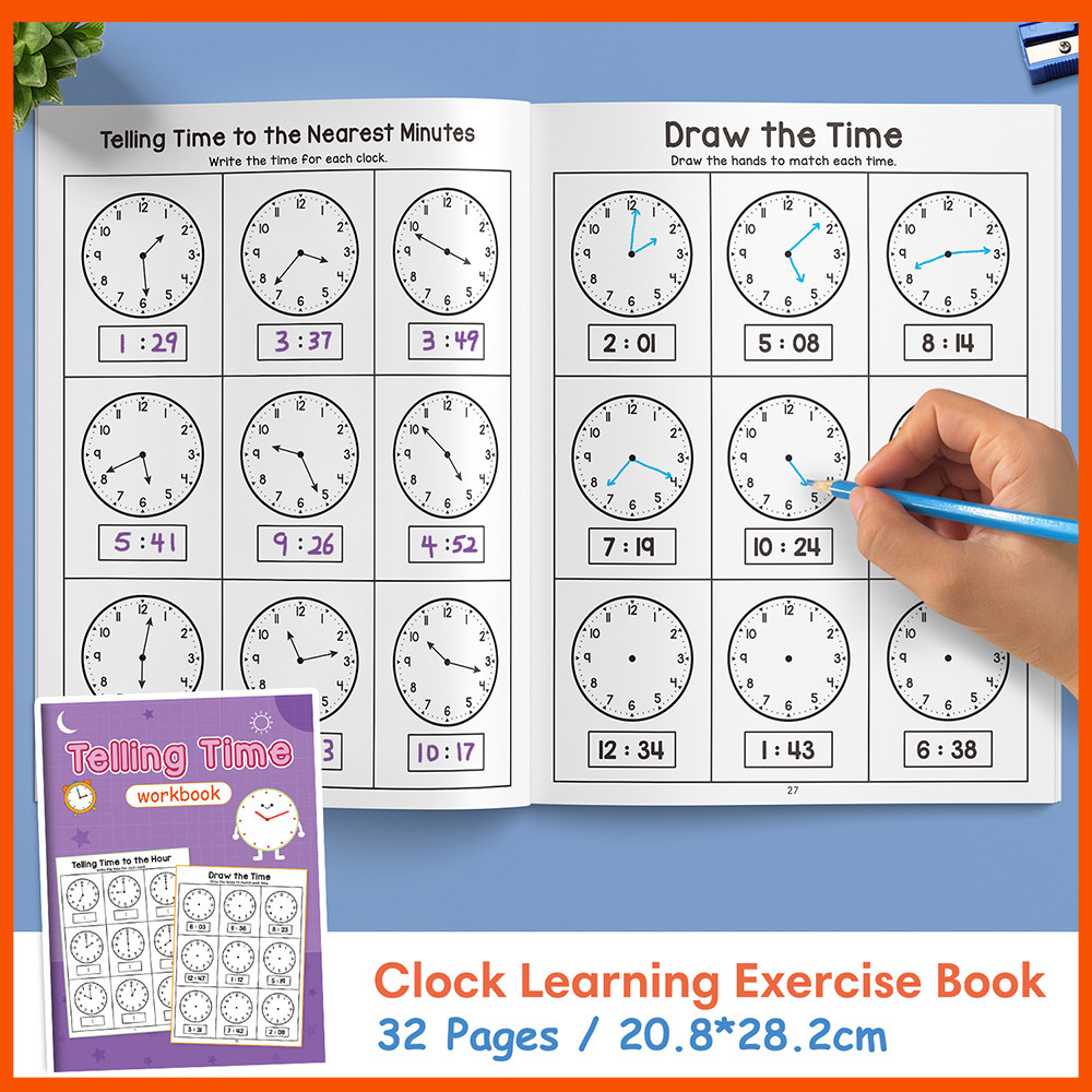 32 Pages Telling Time Workbook Educational Practice Book for Children ...