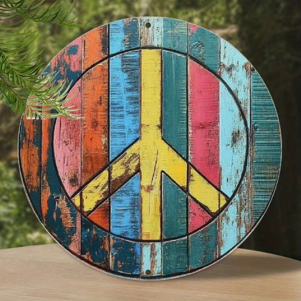 2D Vintage Hippie Peace Sign Round Aluminum Wreath Home Decor Artist ...