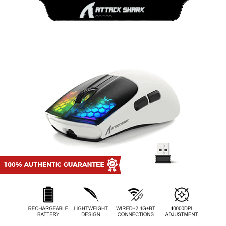 ATTACK SHARK X5 Wireless Gaming Mouse 49g Ultralight Tri-mode 2.4Ghz ...