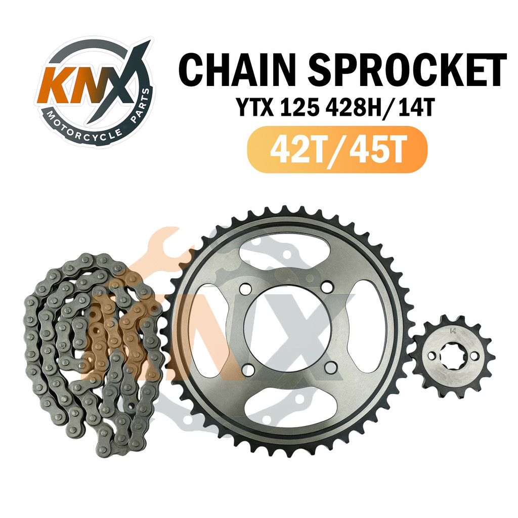 SPROCKET AND CHAIN SET YTX125 / STX/ RS110 HEAVY DUTY ( 428H/42T/14T ...