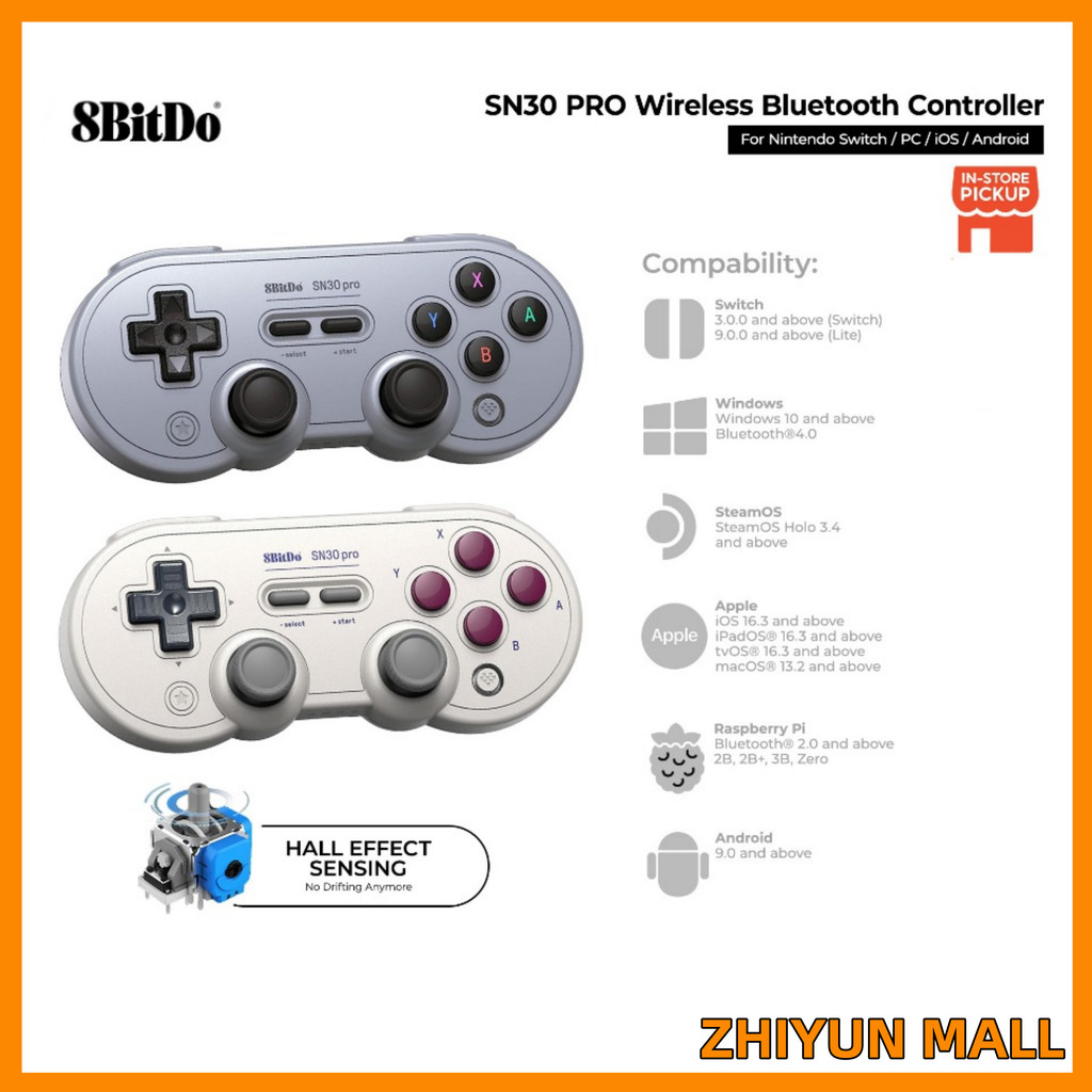 8BitDo SN30 PRO Wireless Bluetooth Controller For Nintendo Switch / PC ...