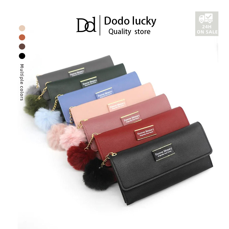 Dodo Fashion Lady Long Purse Solid Color Hair Ball Wallet Women's Card ...