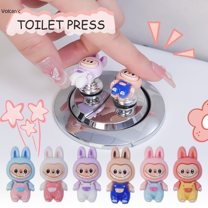 Cute Cartoon Labubu Toilet Press Button Self Adhesive Creative Water ...