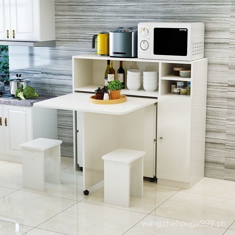 Folding Dining Table Household Small Apartment Movable Dining Table Side Cabinet Combination ...