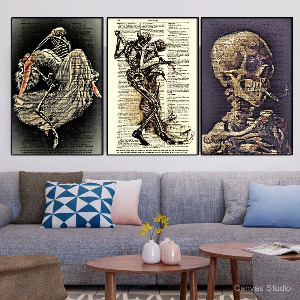 Modern Skeleton Trio Print Set of 3 Poster Dark Academia Gothic Picture ...