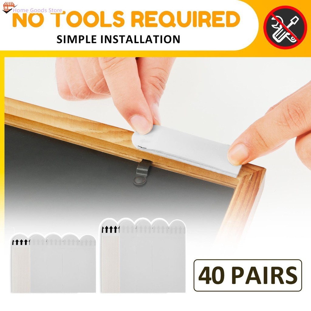 40 Pairs Picture Hanging Strip Kit No Damage Adhesive Wall Hanging ...