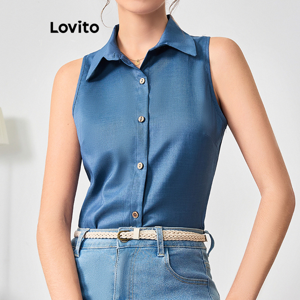 Lovito Women Elegant Plain Button Tank Top LBL15013 | Shopee Philippines