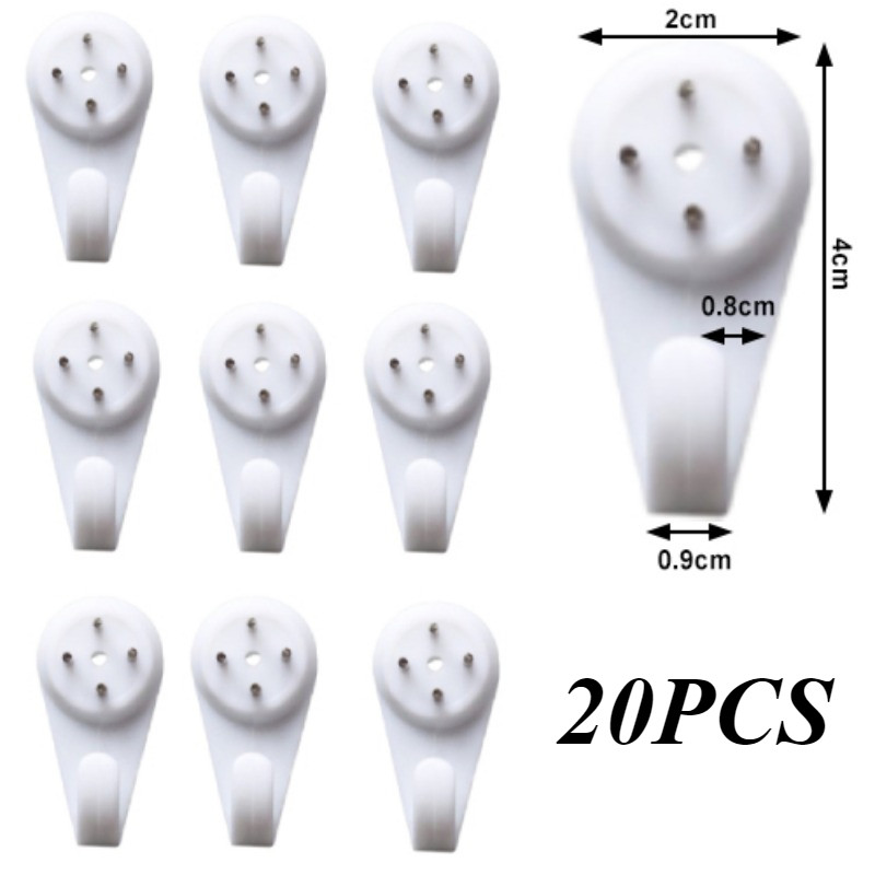 20Pcs White Plastic Invisible Wall Mount Nail Hook Hanger Seamless Nail ...