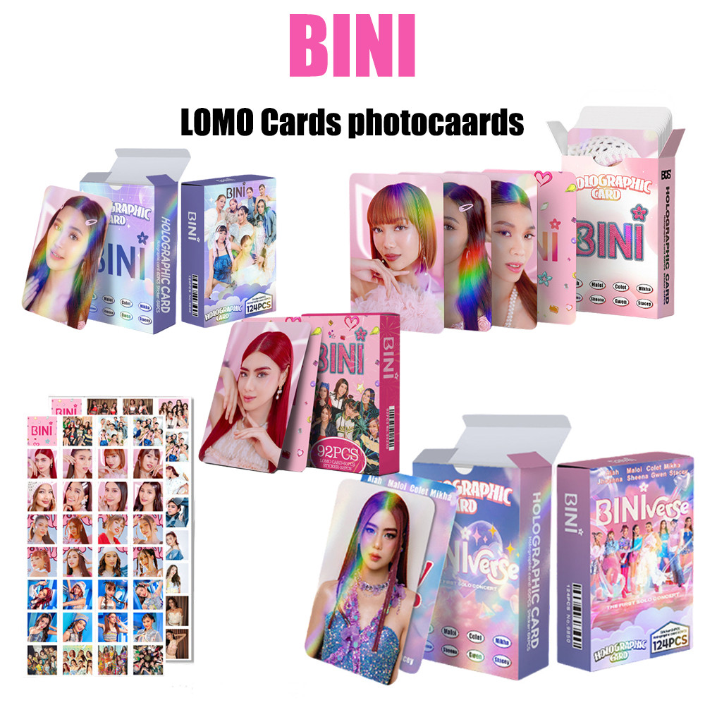 BINI Photocards Lomo Cards 55 Pcs Holographic Stickers Lomocard Aiah ...