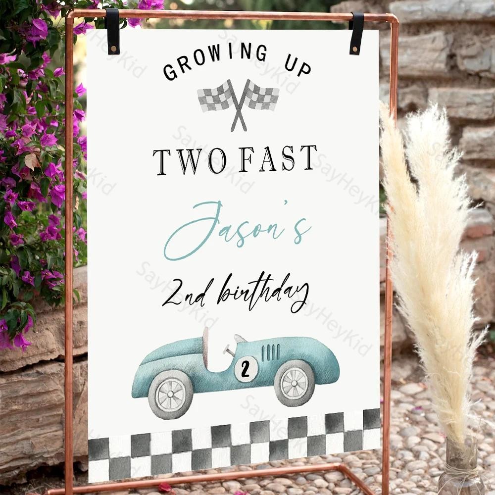 Personalized Race Car Welcome Sign Custom Vintage Blue/Red/Yellow Cars ...