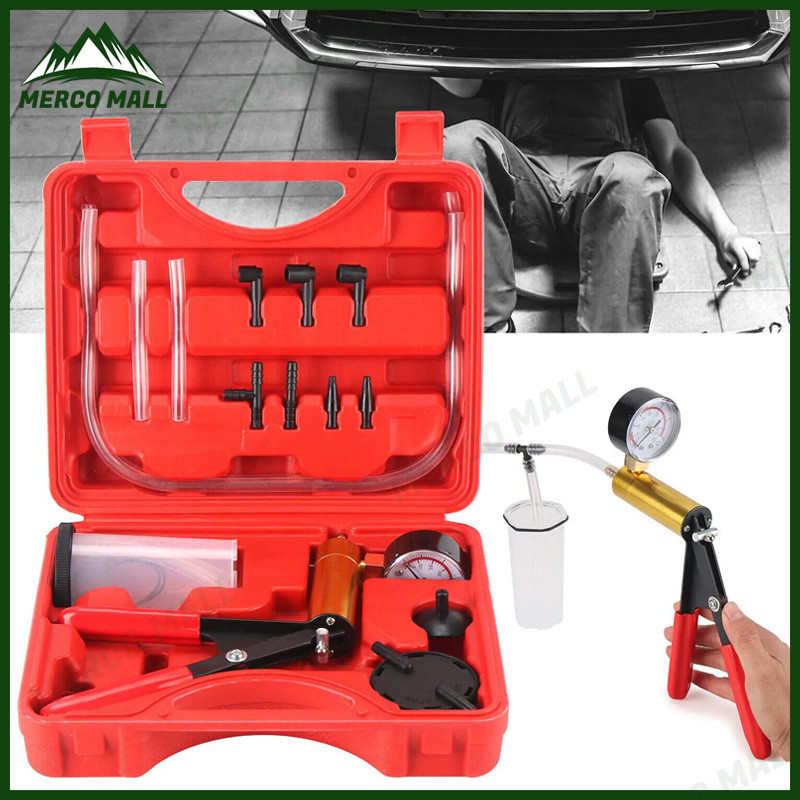 15PCS Car Hand Held Vacuum Pressure Pump Tester Set Brake Fluid Bleeder ...