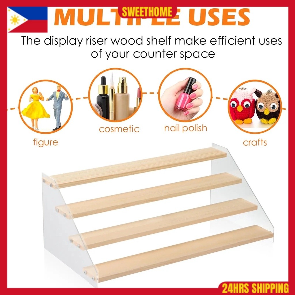 【COD】30CM 5-layer Ladder Acrylic Display Rack Organizer Wooden Food ...