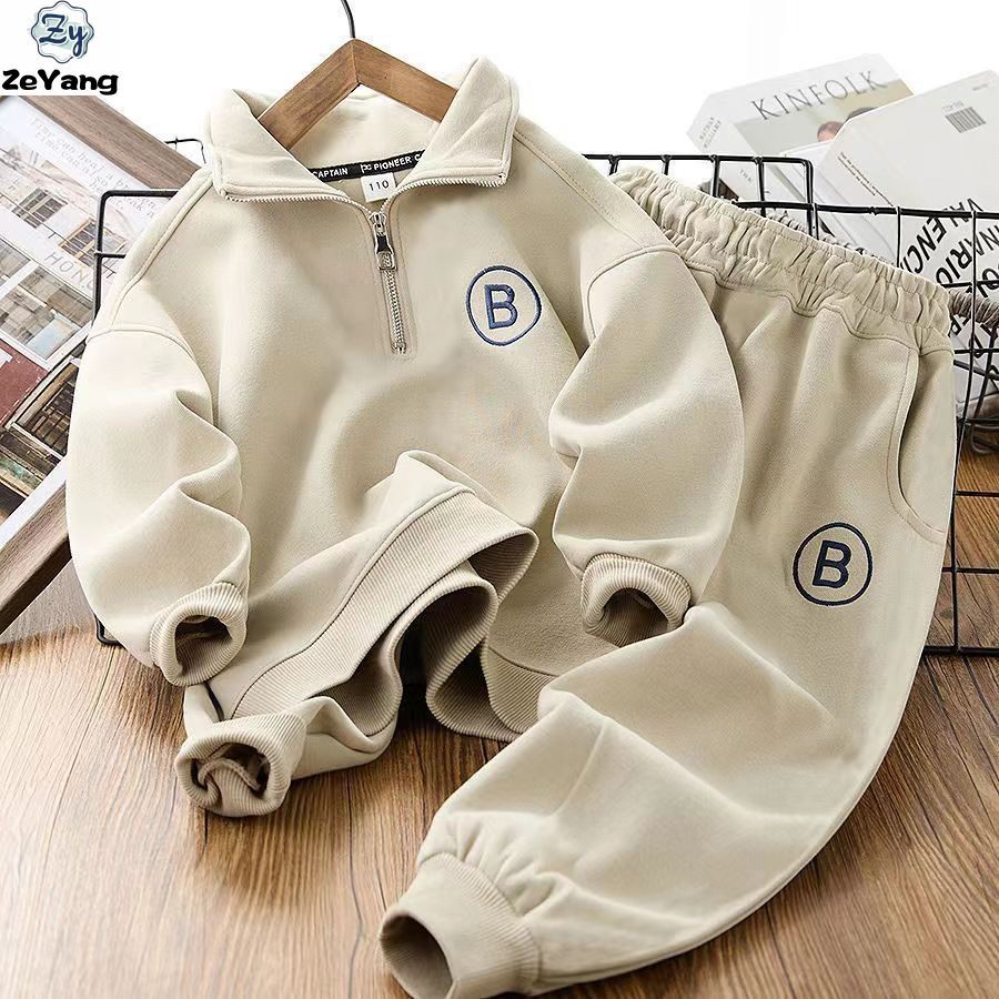 [ZY] 110-170cm Ready Stock Children Cotton Casual Suit Half Zipper ...