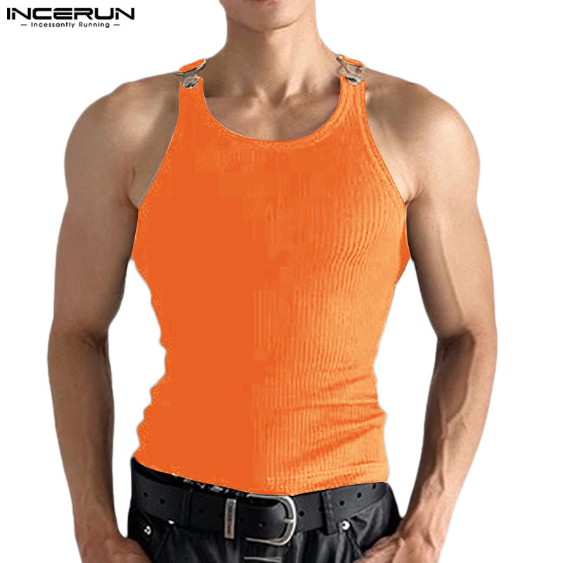 INCERUN Men Korean Fashionable Pit Strip Buckle Design Sleeveless Tanks ...