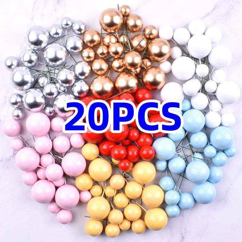 20PCS Balls Cake Topper Gold Silver Red Pink Blue Yellow Decoration ...