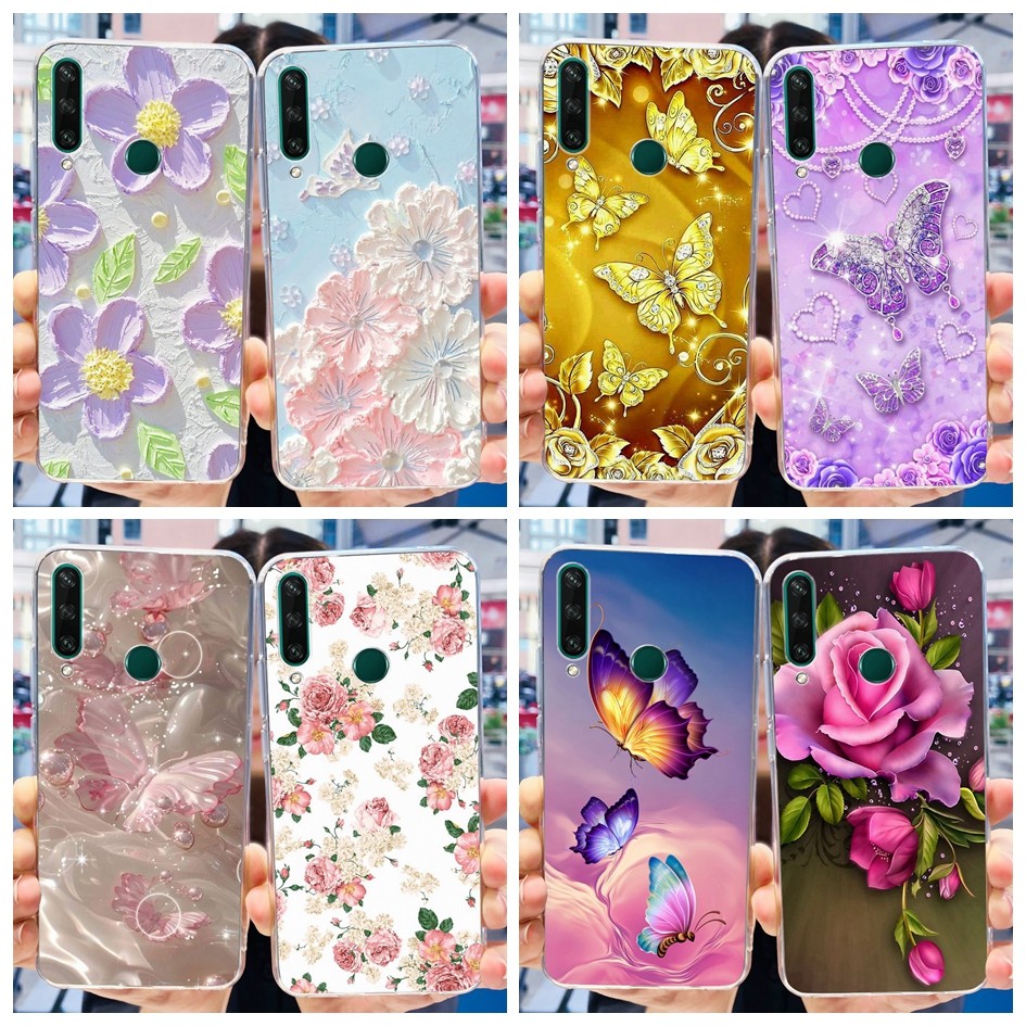For Huawei Y6p 2020 Case Fashion Butterfly Transparent Soft Silicone ...