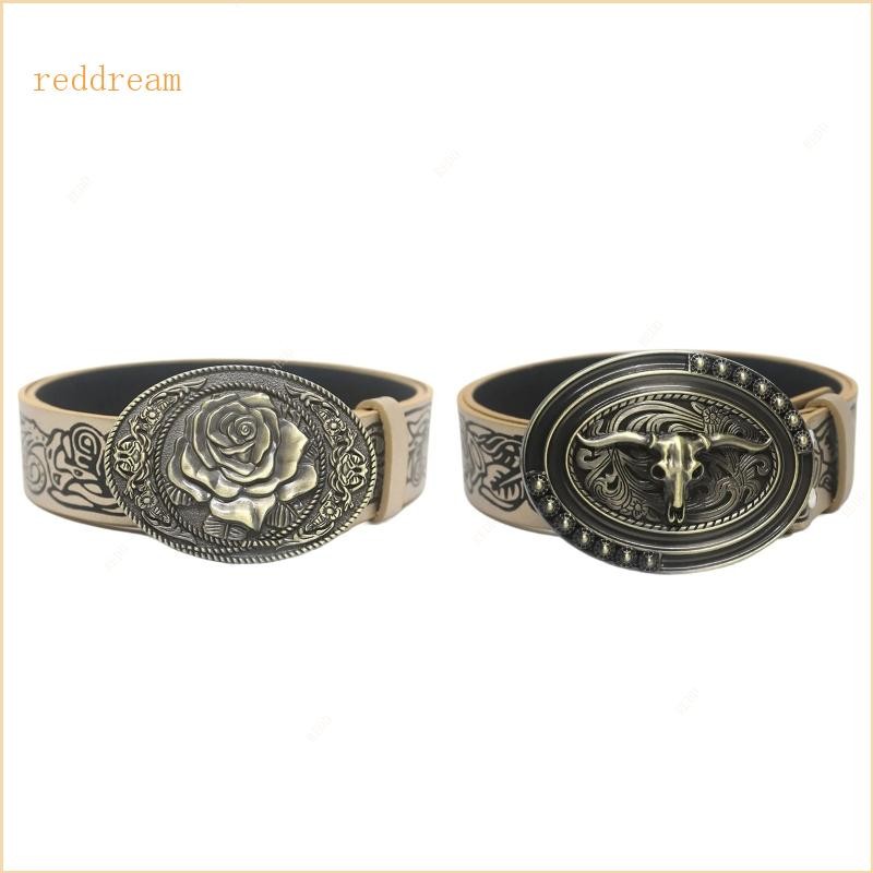 REDD Ethnic Metal Buckle Embossed Belt Engraved Belt PU Leather Adult ...