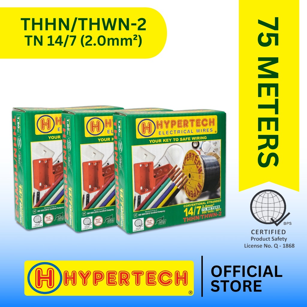 HYPERTECH THHN/THWN-2 Stranded Wire # 14/7 - 75 Meters - Pure Copper Electrical Wire Philippine ...