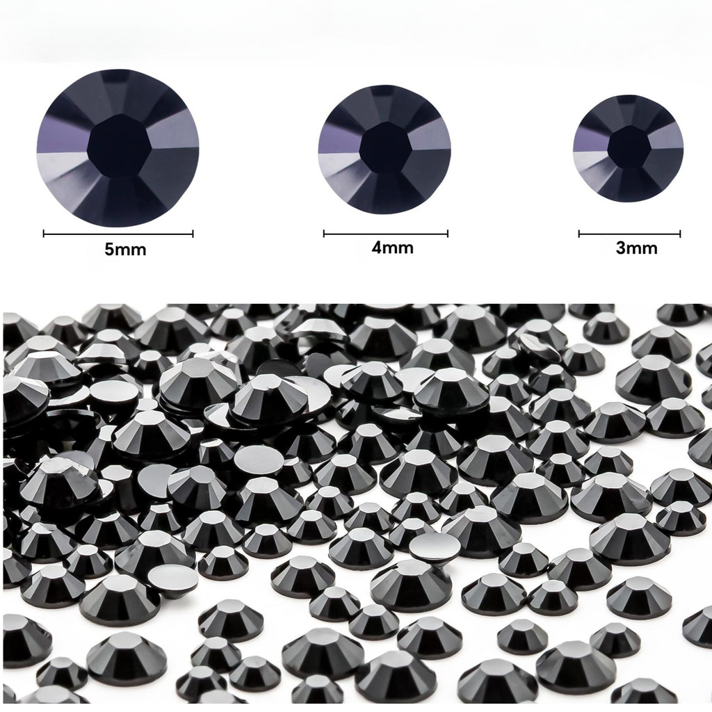 SS06-SS30 Black Resin Rhinestones Flatback Round Glass Non Hot Fix ...