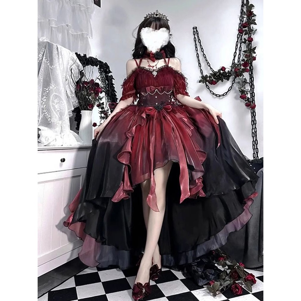 Red Flower Wedding Dress lolita Dress Female New Year Suit lolita Heavy ...
